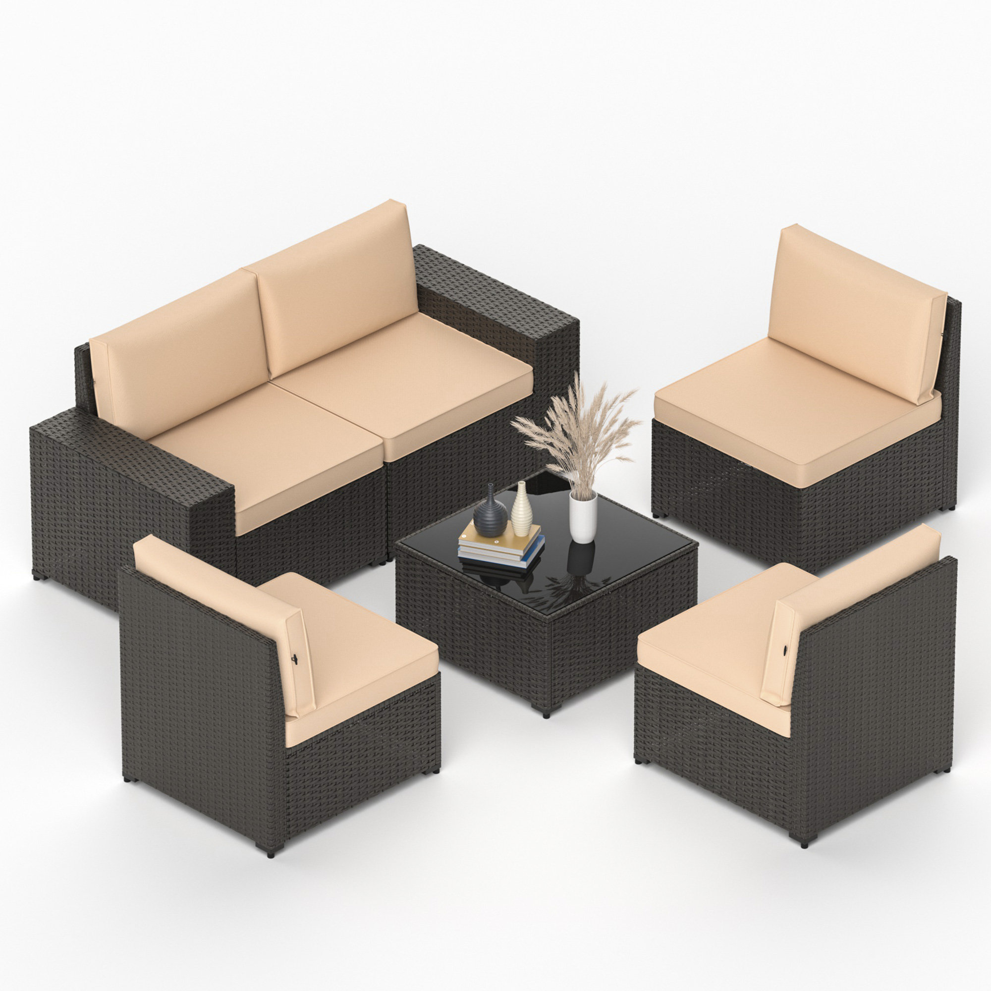 Latitude Run® 7 Piece Patio Furniture Set With Fire Pit Table Cushions ...