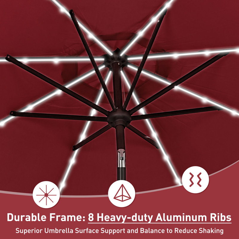 Arlmont & Co. 10 ft Solar Patio Umbrellas with LED lights | Wayfair