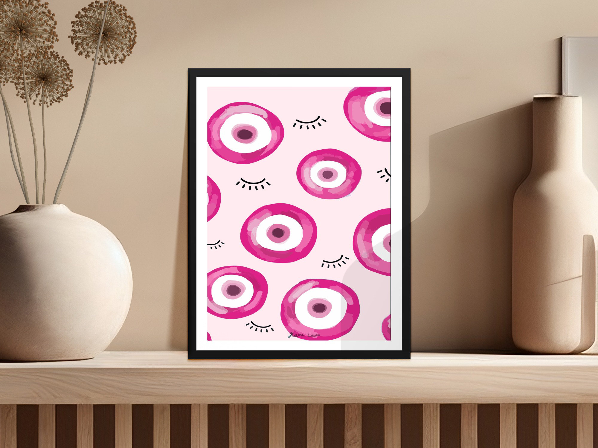 Brayden Studio Pink Evil Eye Pattern Illustration Wall Decoration ...