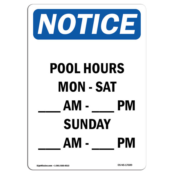 SignMission Pool Hours Mon - Sat Am Sign | Wayfair