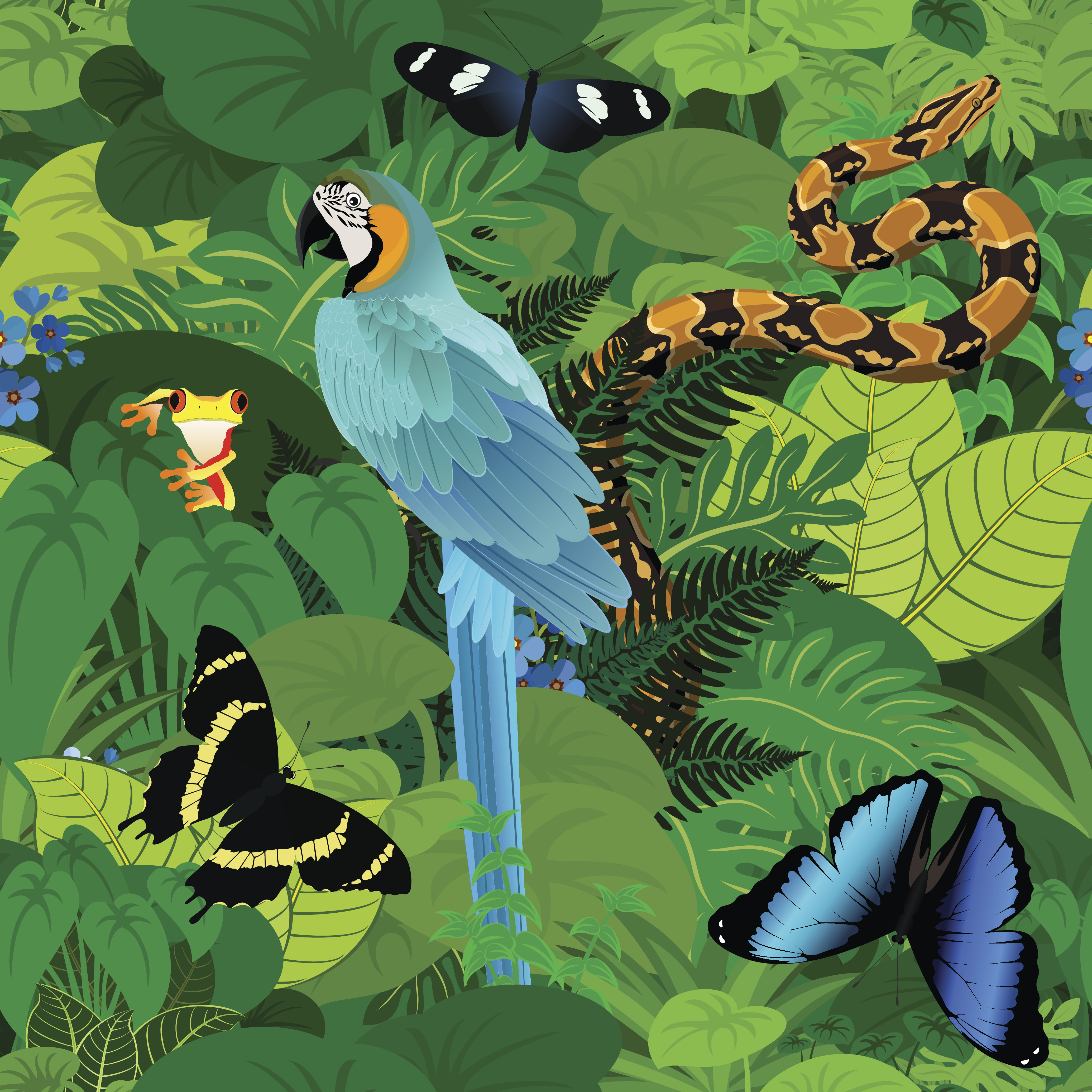 Bay Isle Home™ Animals in Rainforest - Wrapped Canvas Graphic Art | Wayfair
