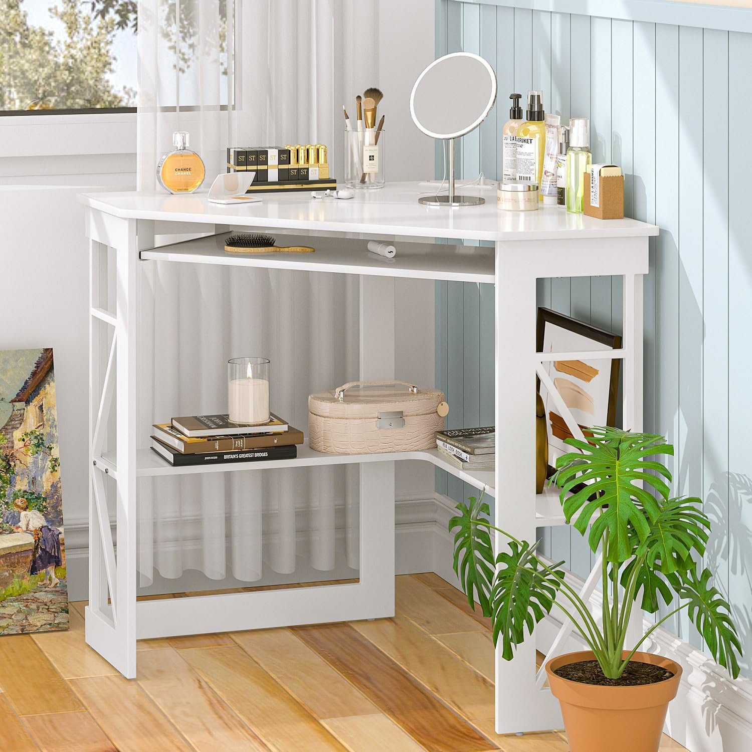 Latitude Run® 41X30 Inches Triangle Corner Desk With Charging Station ...