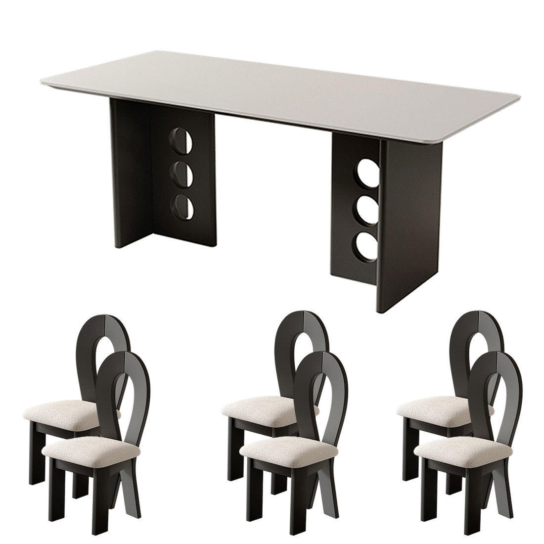 Dining Elegance Vintage Rock Plate Dining Table And Chairs Rectangular ...