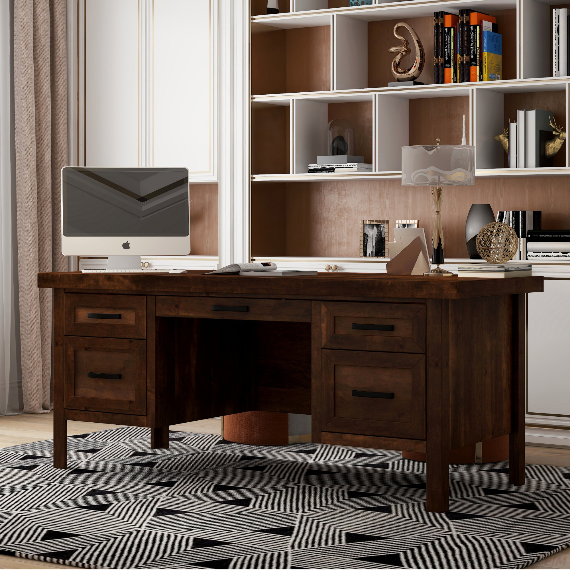 Corrigan Studio 71 Inch Executive Desk, No Assembly Required, Whiskey ...
