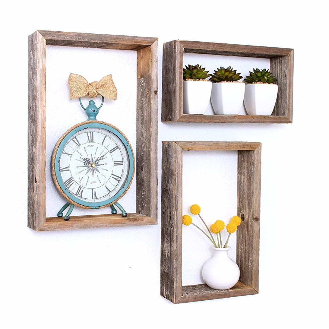 Gracie Oaks Rustic Shelves Rectangle Floating Wood Shadowbox Set of 3 ...