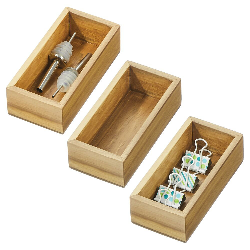 iDesign Acacia Wood Small Kitchen Drawer Organizer - Wood Drawer ...