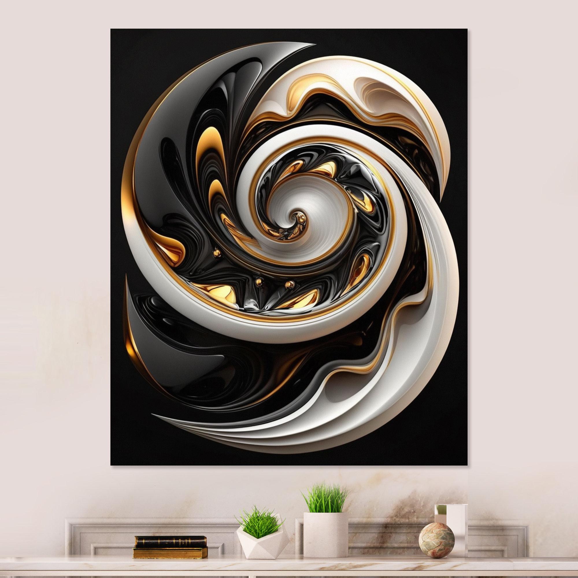 Wade Logan® Gold and Black Stained Glass Spiral I - Print on Canvas ...