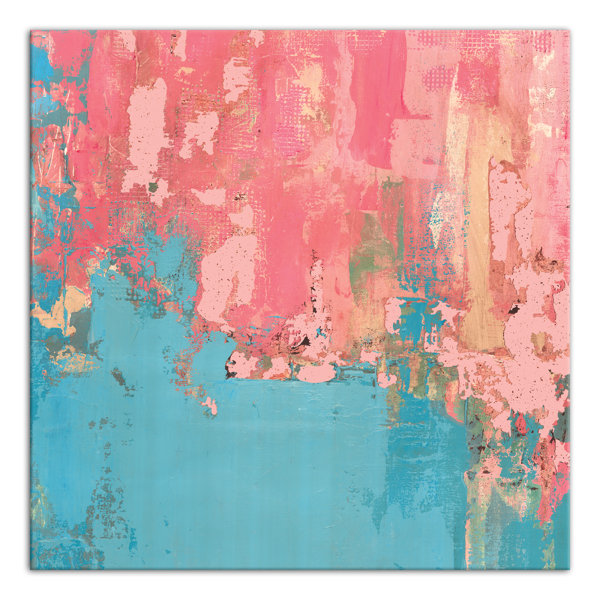 Wrought Studio Pink And Blue Abstract On Canvas Print | Wayfair