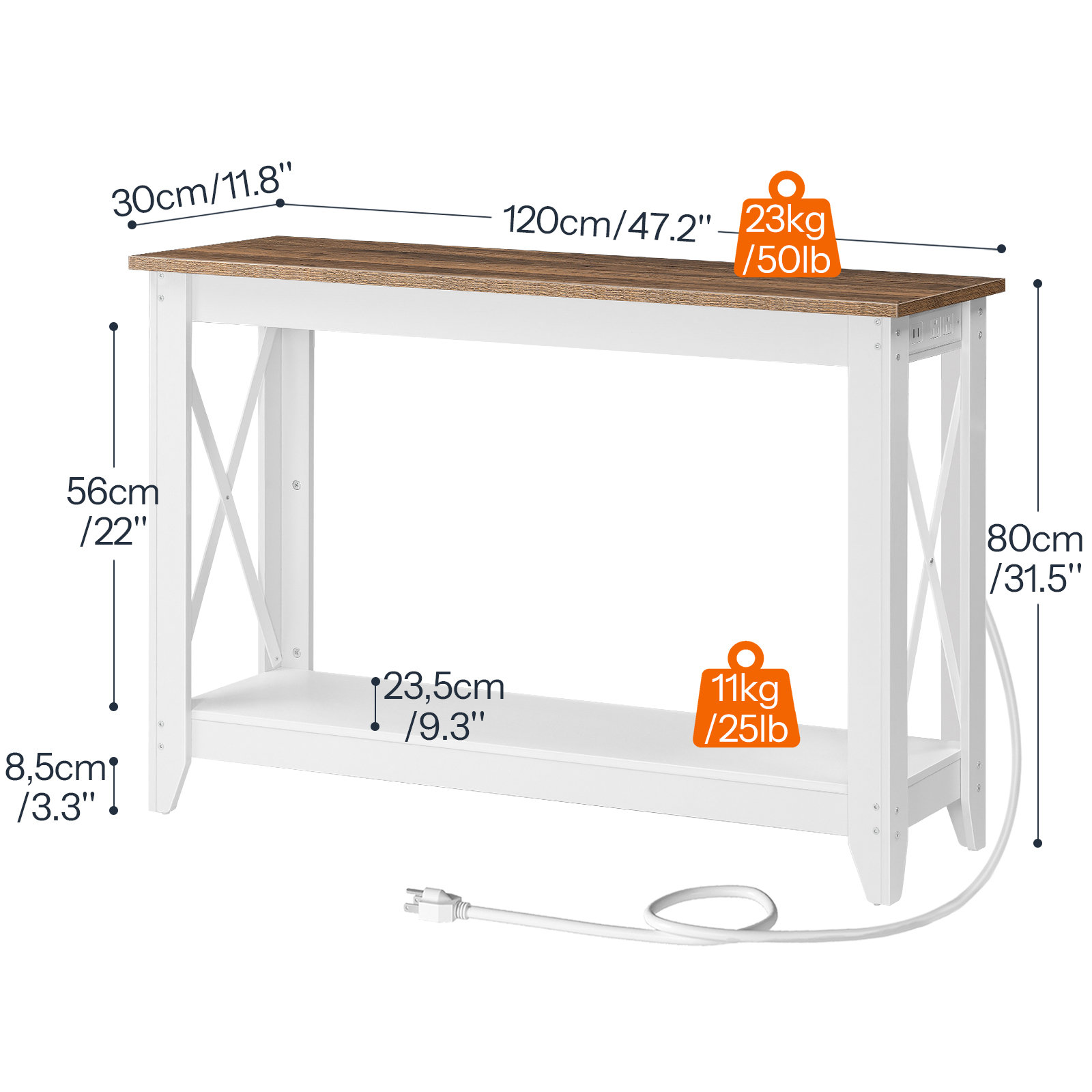 Winston Porter Samha 47.2'' Console Table with Charging Station ...