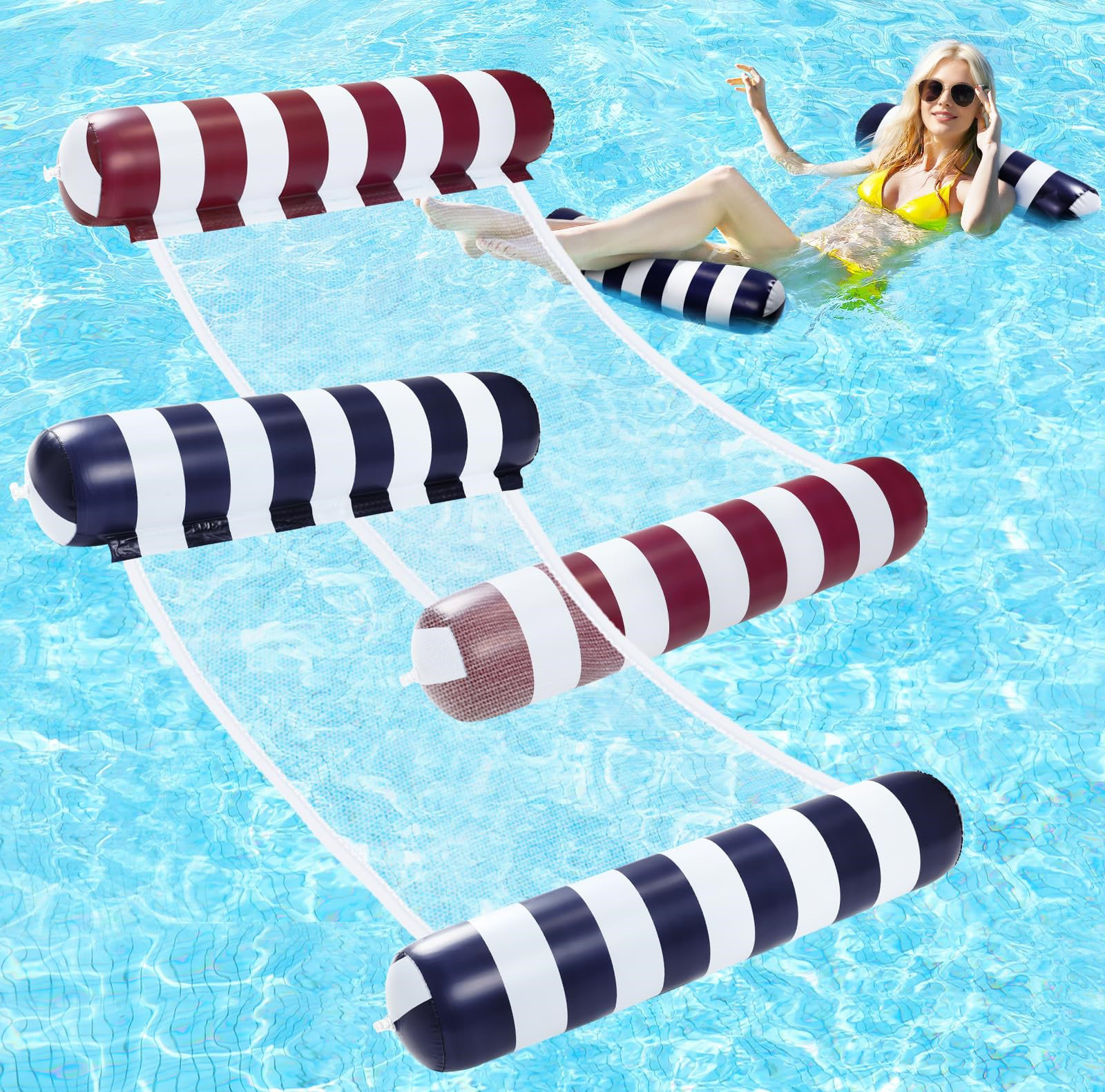 INVOTOT 2 Pack Pool Floats Adult, Inflatable Pool Floats Hammock, 4-In ...