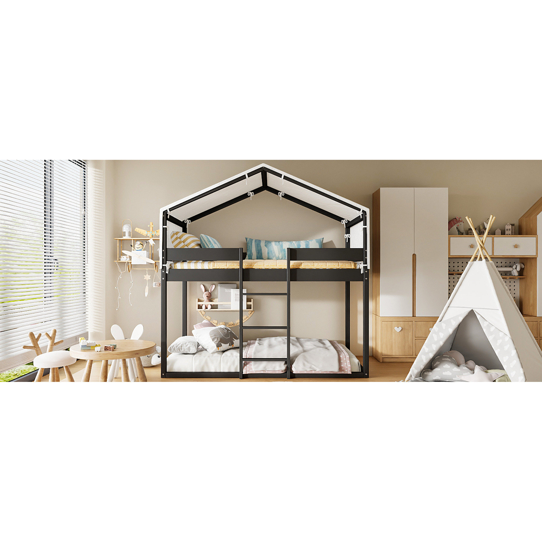 Harriet Bee Twin Over Bunk Bed With Tent, Construction, Fun Playhouse ...
