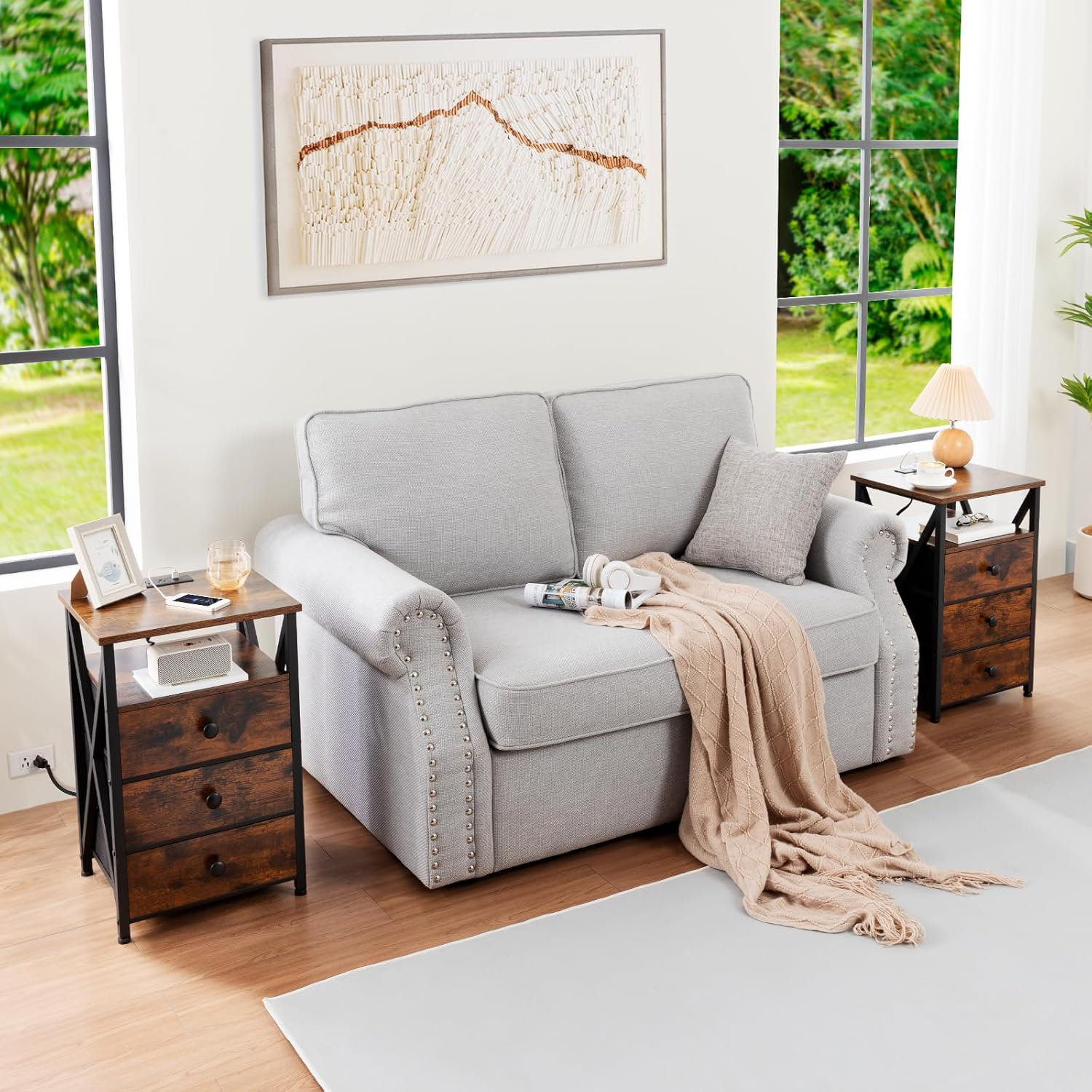 Brayden Studio® Night Stand Set 2, LED Nightstand With Charging Station ...