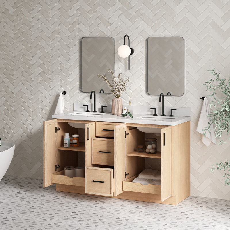 Ariel Bath Ariel Kelly 61 Inch Double Rectangular Sink Bathroom Vanity ...