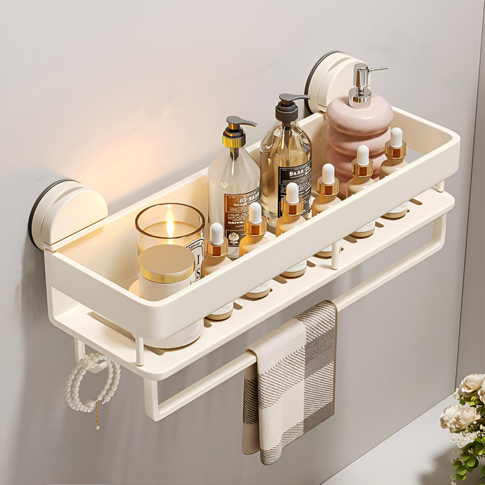 Rebrilliant Suction Cup Non Perforated Bathroom Storage Rack, Bathroom ...