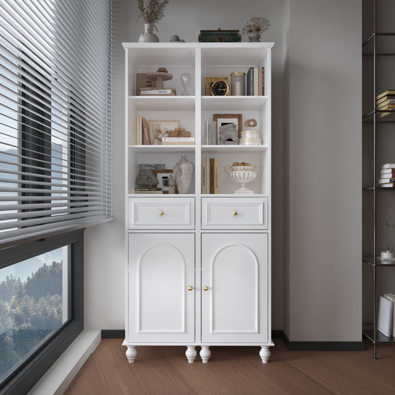 Alcott Hill® Elegant Double-Sided Bookcase With Twin Cabinets And ...