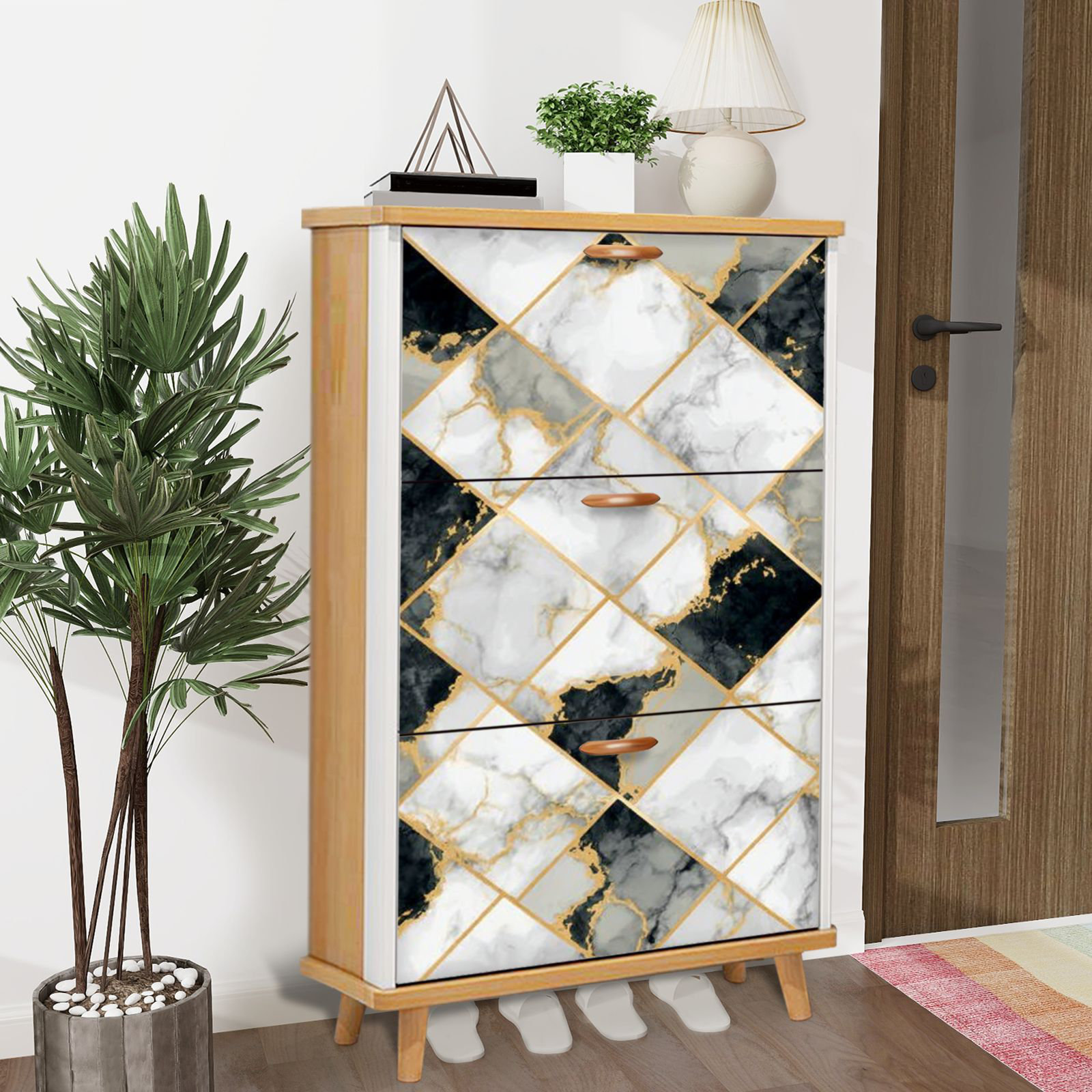 East Urban Home Shoe Storage Cabinet with 3 Flip Drawers for marble ...