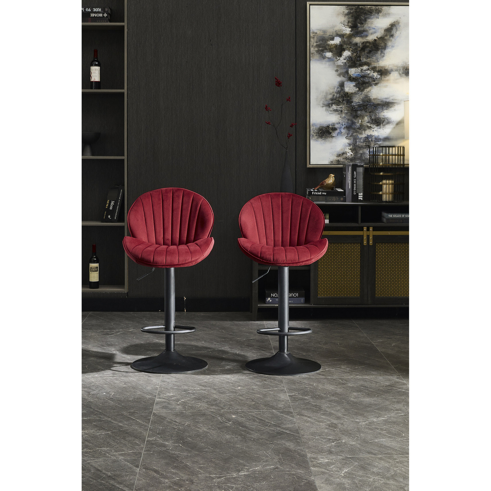 Latitude Run® 2 Red Adjustable Bar Chairs - Counter Height Stools For Kitchen And Pub With ...