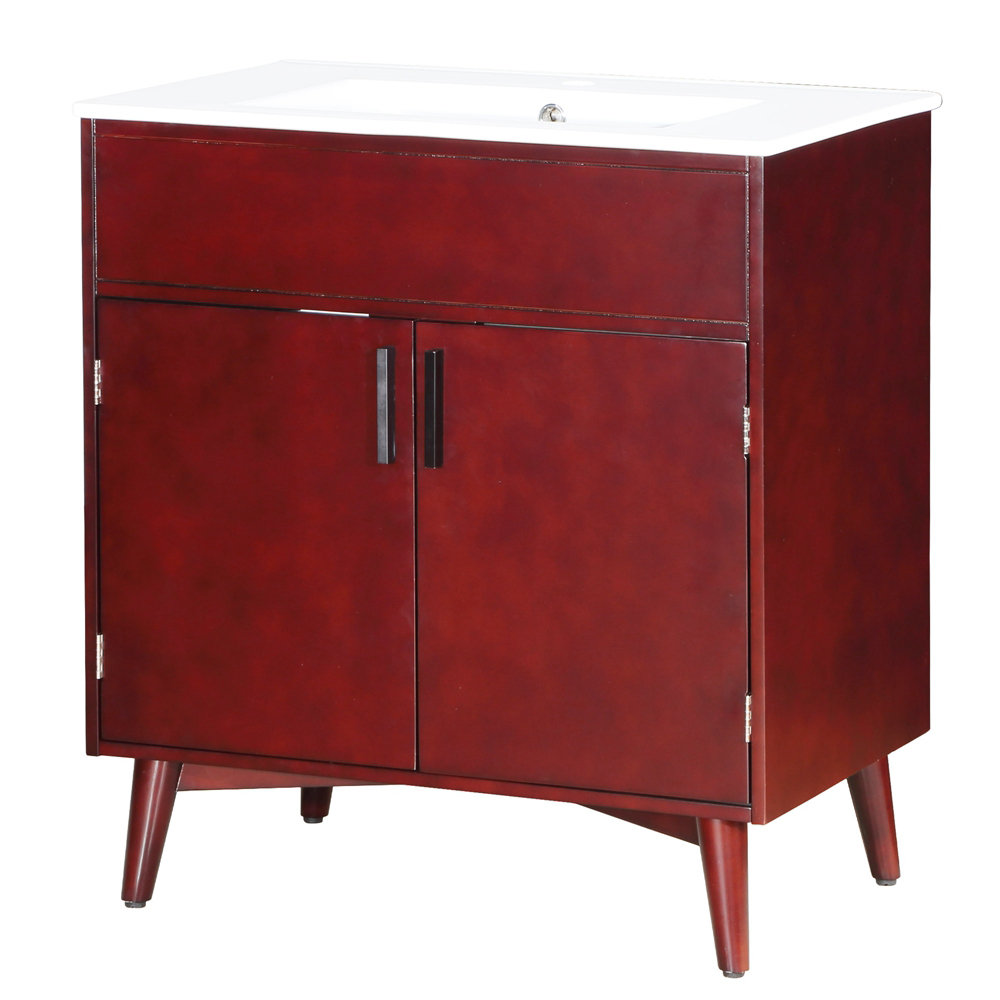 George Oliver Liskeard 30'' Single Bathroom Vanity with Solid Wood Top ...