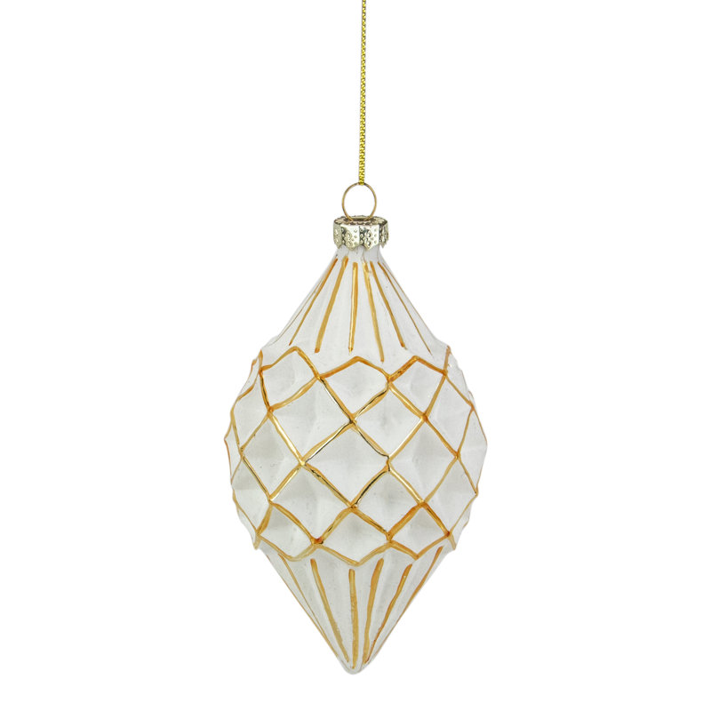 Northlight Seasonal 5" Glittered White and Gold Geometric Finial Glass ...