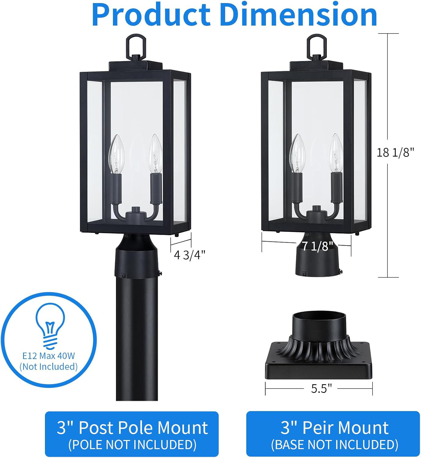 Winston Porter 18'' Outdoor Post Light Lamp Post Light Fixture 2-Light ...