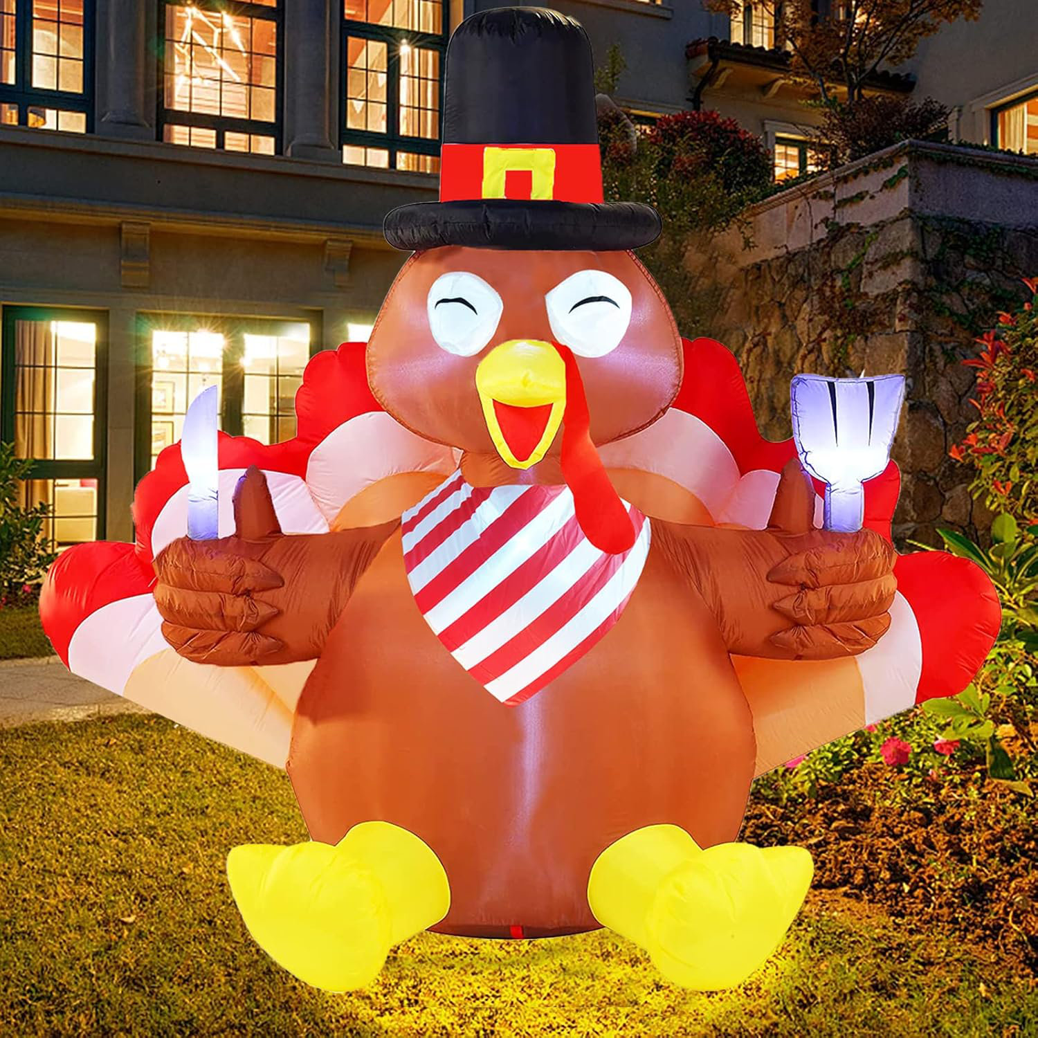 The Holiday Aisle® 6 FT Thanksgiving Inflatable Turkey, Built-In Leds ...