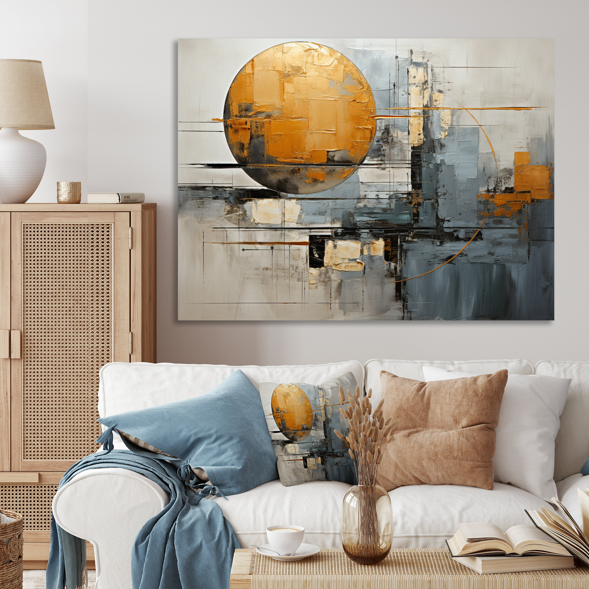 Ivy Bronx Jaivon Gold Grey Gleaming Geometry XI On Canvas Print ...