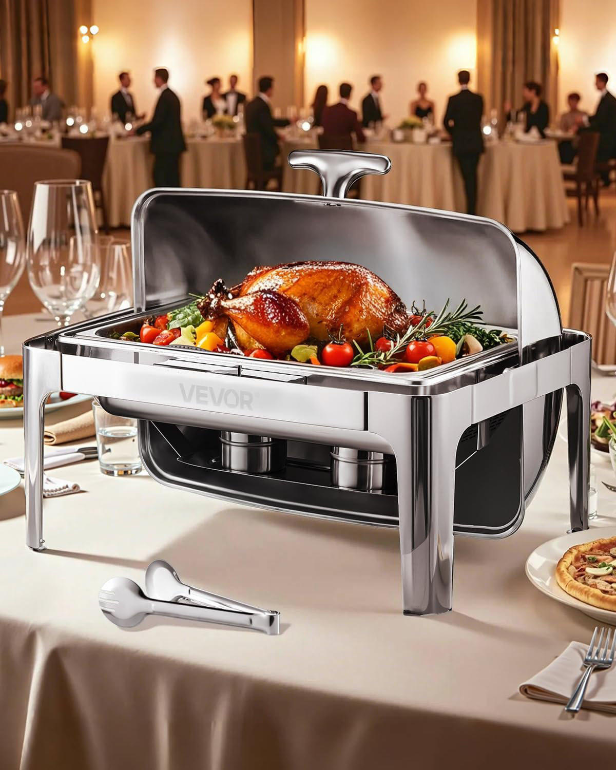 INKEDZ Roll Top Chafing Dish Buffet Complete Set, 9Qt Stainless Steel ...