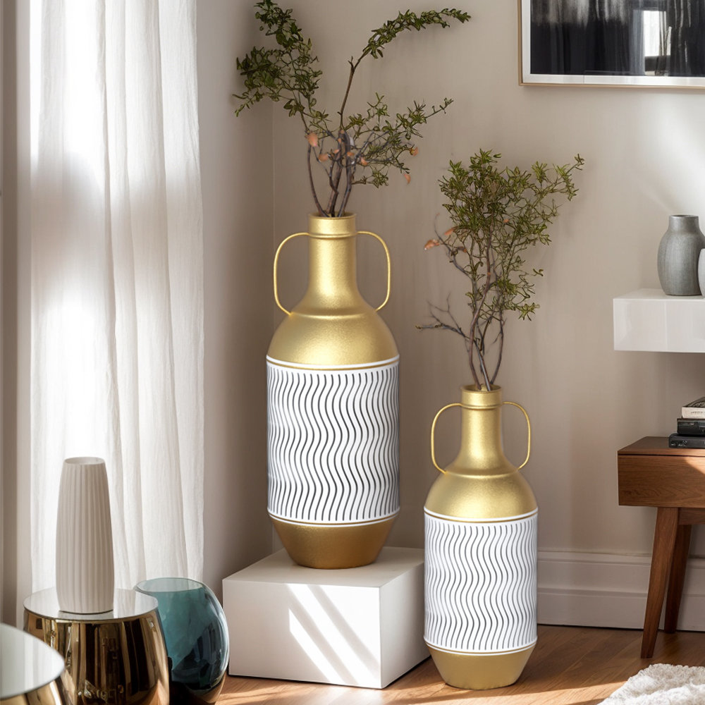 Mercer41 Floor Metal Vase Decorative, Set Of 2 Rustic Distressed Finish ...