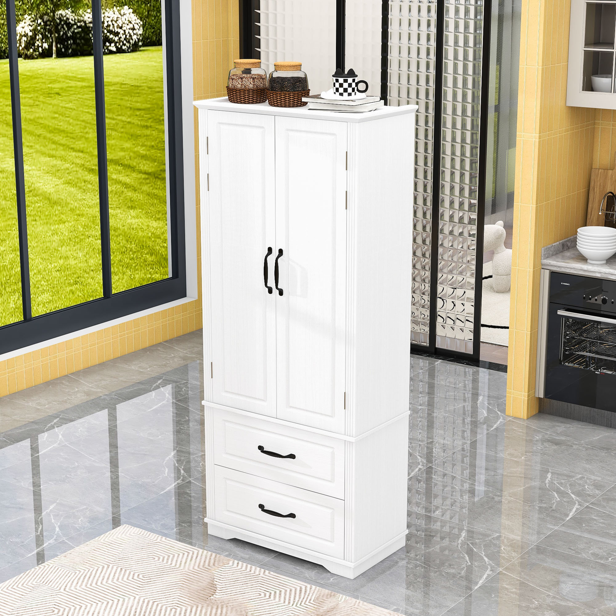 Millwood Pines Vintage Freestanding Pantry Cabinet with Adjustable ...