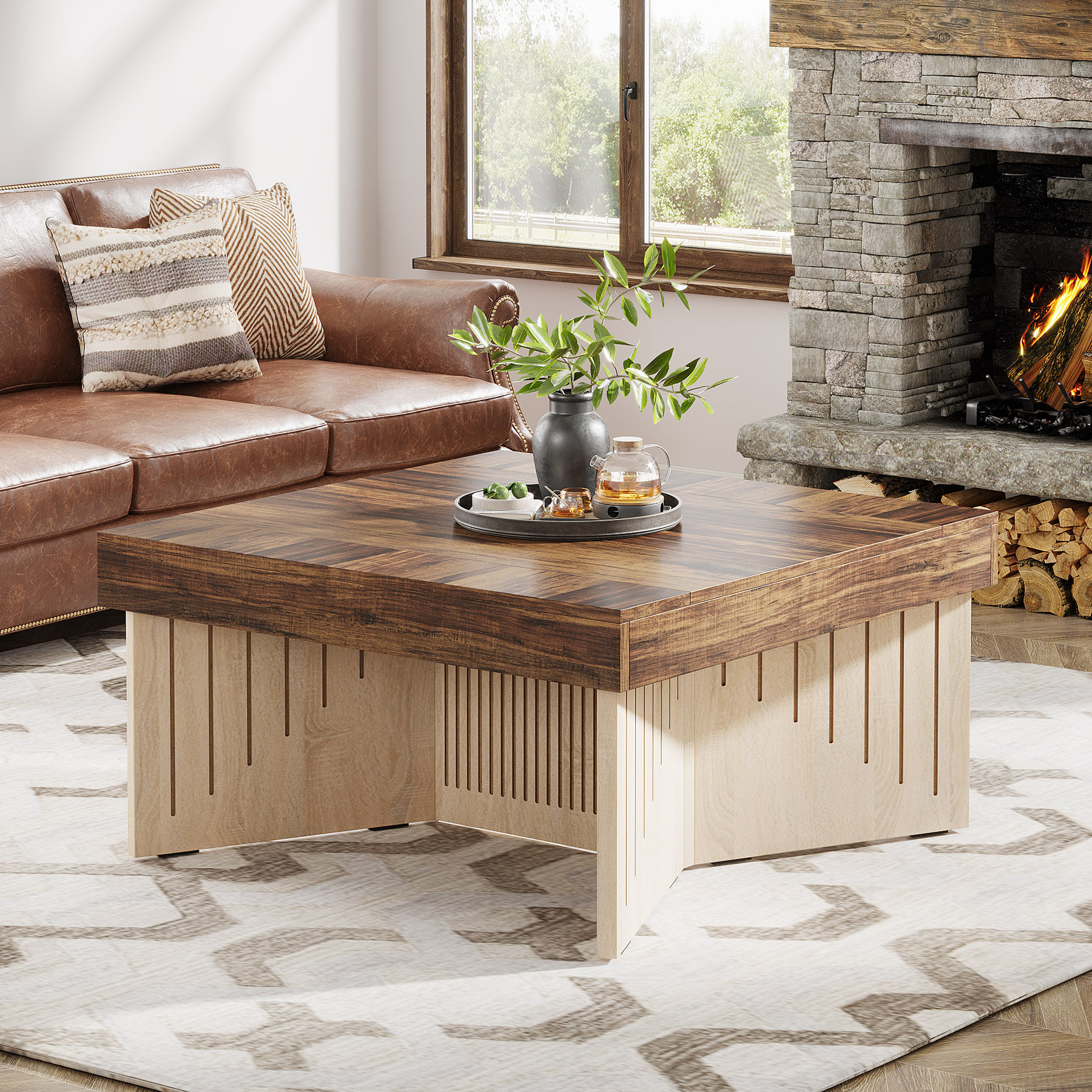 August Grove Coffee Table Square Coffee Table Engineered Wood Coffee ...