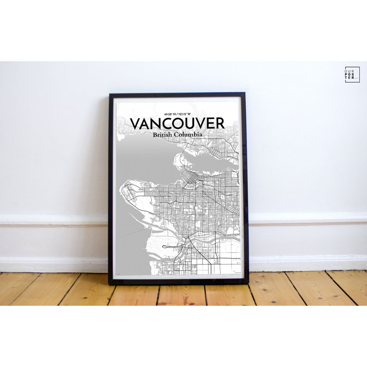 OurPoster.com 'Vancouver City Map' Graphic Art Print Poster in Grey ...