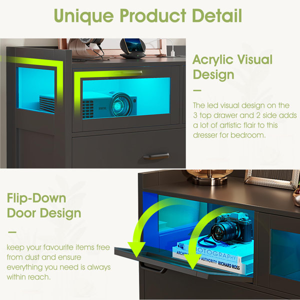 Wrought Studio™ Jerral 6 - Drawer Dresser with Power Outlet & LED Light ...