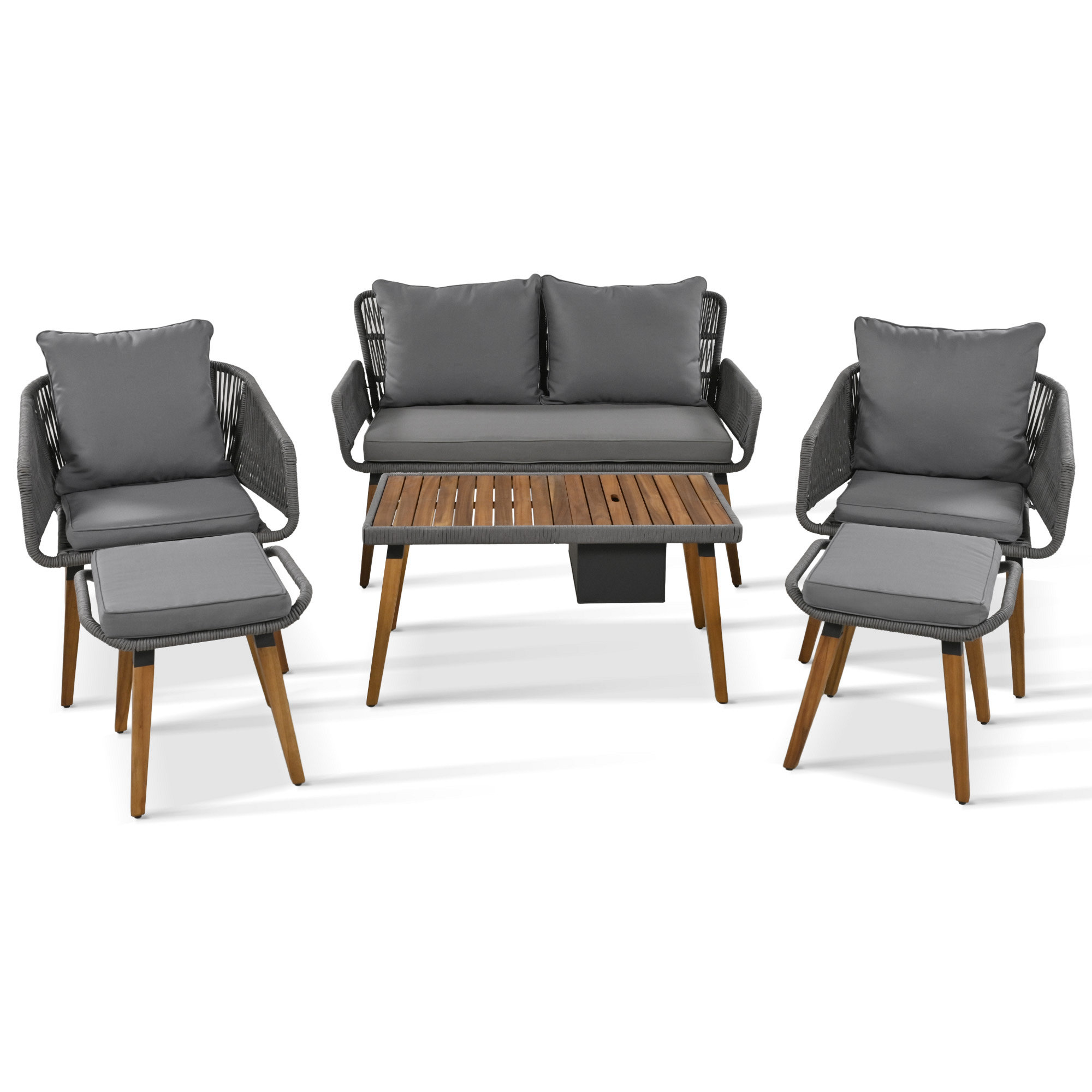 Latitude Run® 6-Piece Patio Outdoor Conversation Round Sofa Set, PE ...