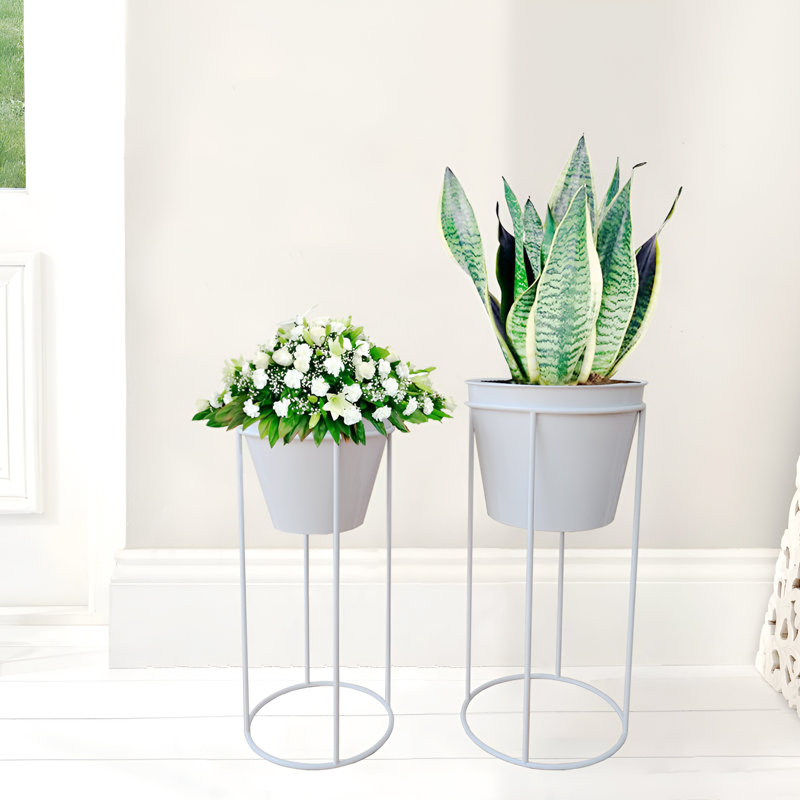 Latitude Run® Honorae 2 Piece Black Flower Pot Plant Stand | Wayfair