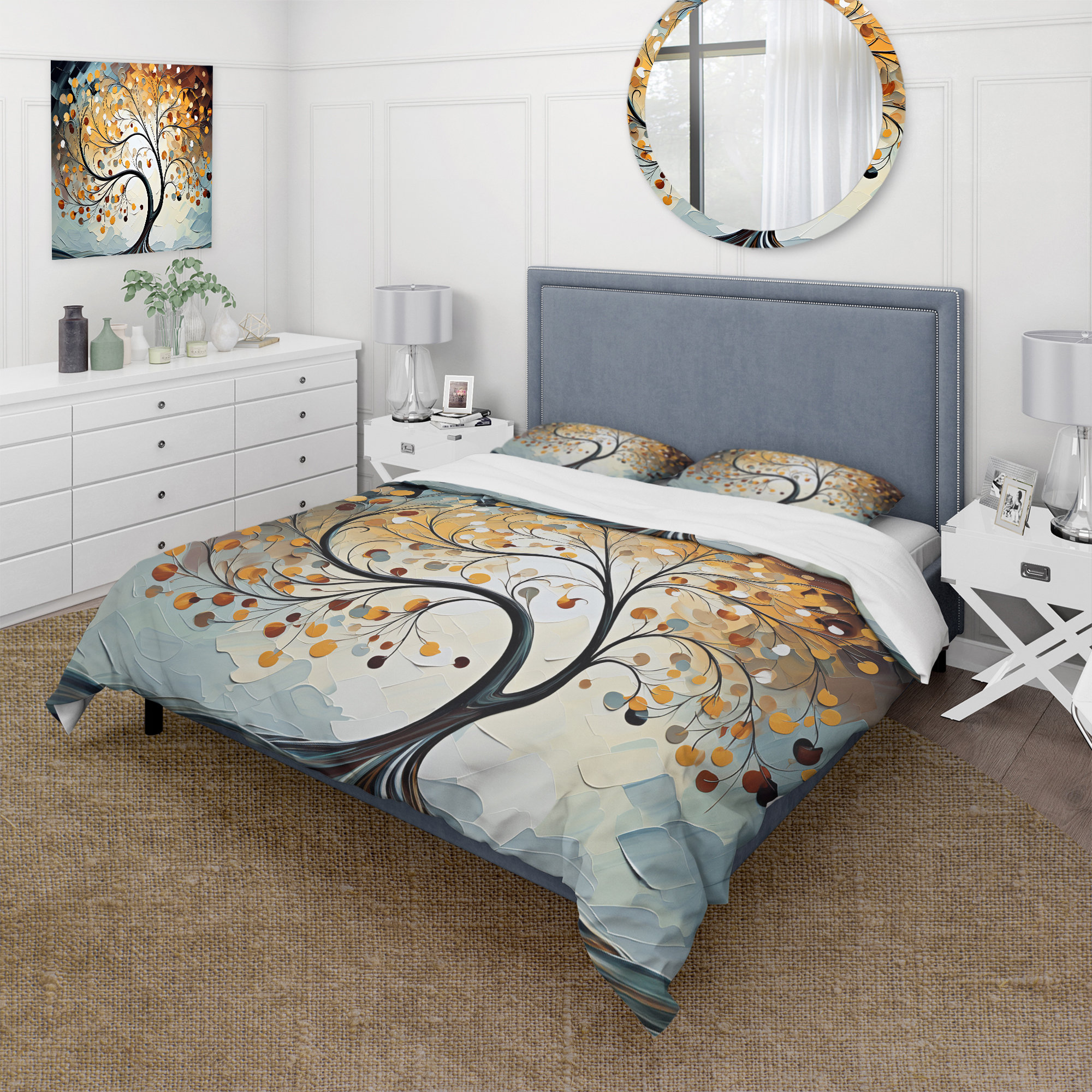 Design Art Yellow Grey Majestic Canopies Tree Microfiber / Polyester ...