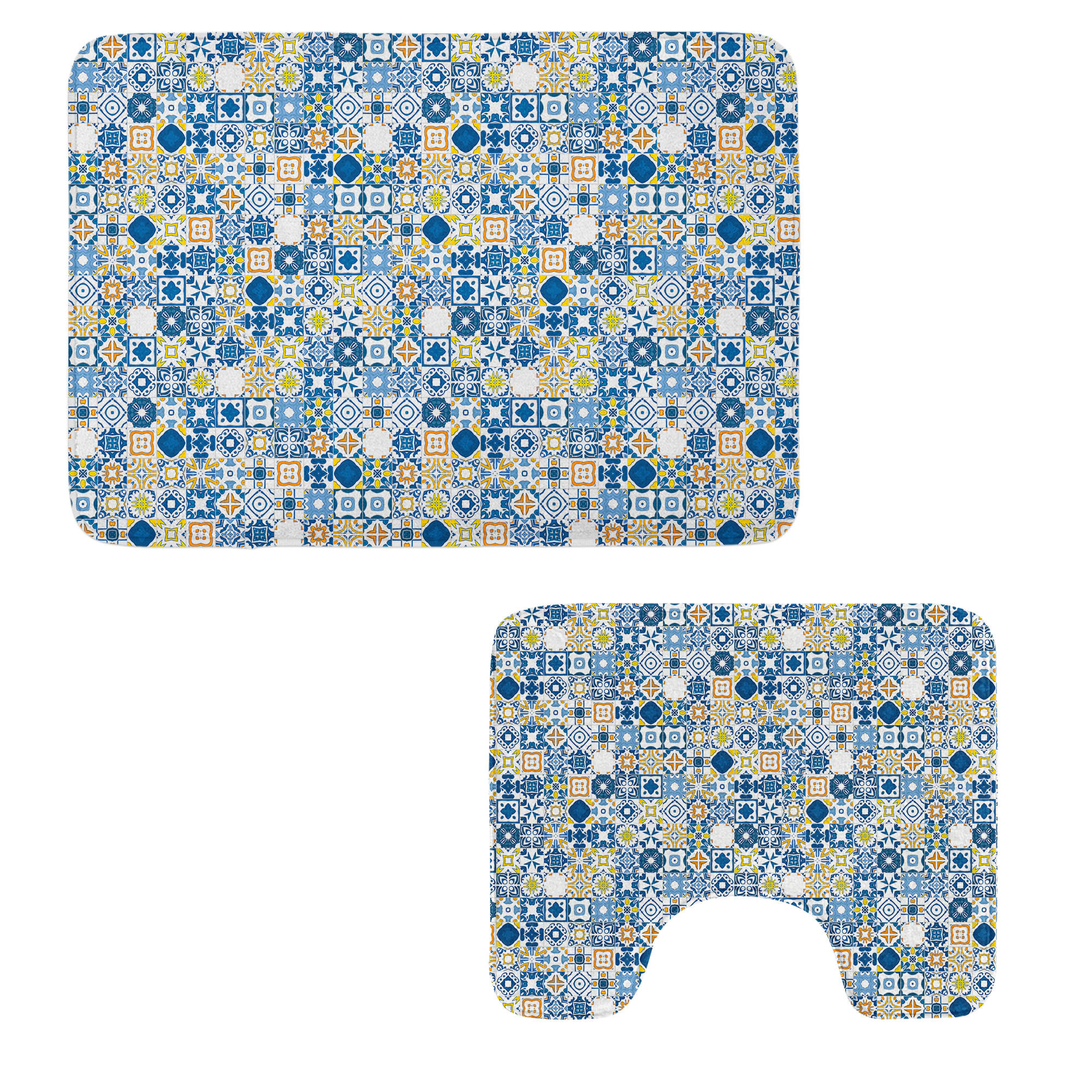 East Urban Home Yellow and Blue Bathroom Rug Set 2 Pieces Rectangle ...