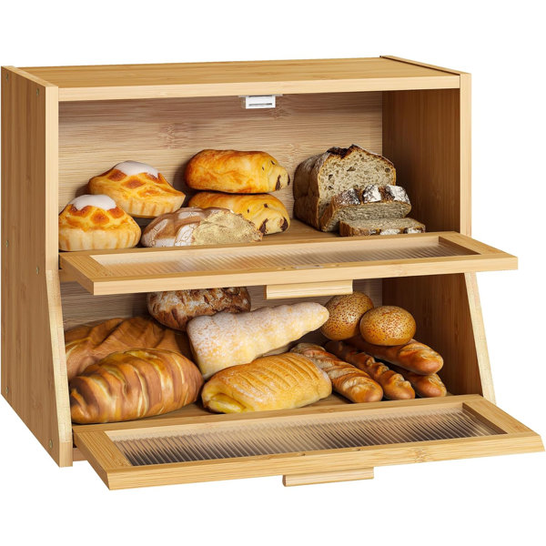 Foundry Select Large Bread Box Double Layer Bamboo Bread Box,Natural ...