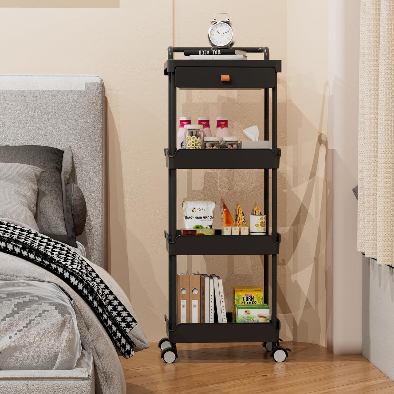 Co-t 4-Tier Rolling Utility Cart With Drawer,Rolling Cart With Wheels ...