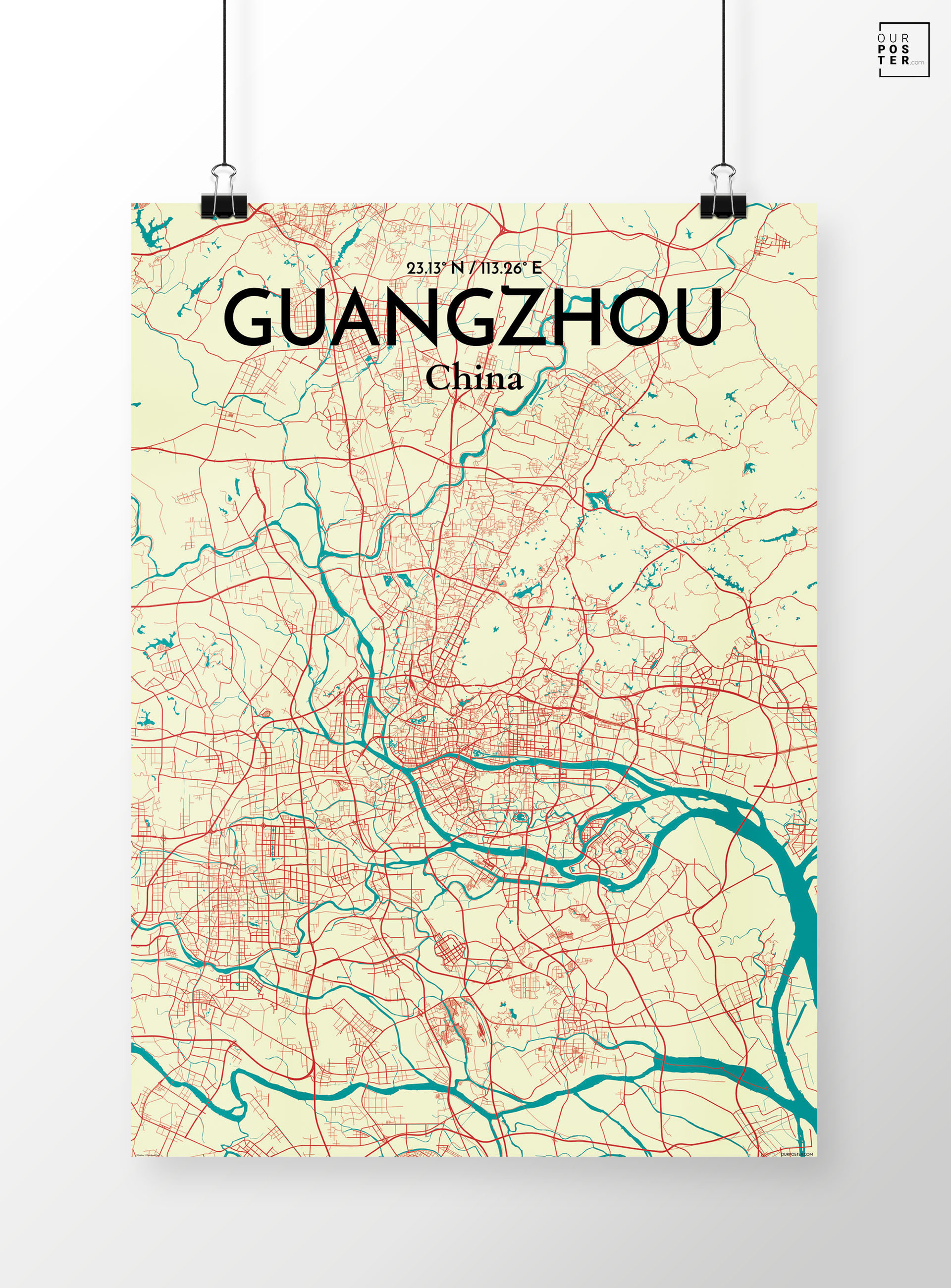 OurPoster.com 'Guangzhou City Map' Graphic Art Print Poster in Tricolor ...