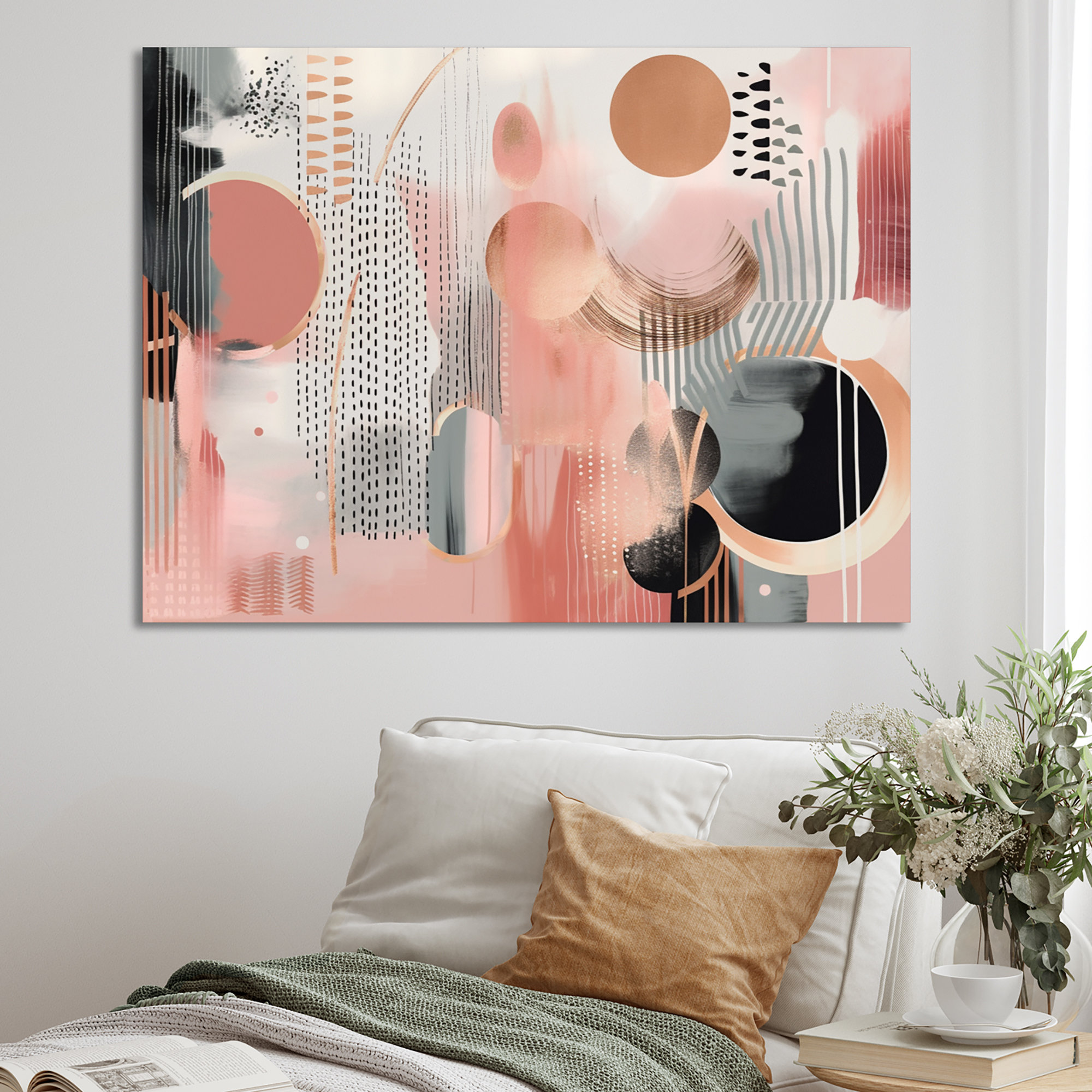 Mercer41 Pink Gold Lines Scenery IV - Modern Shapes Transitional Wall ...