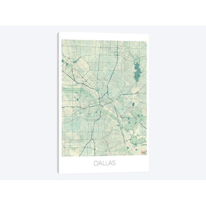 East Urban Home " Dallas Vintage Blue Watercolor Urban Blueprint Map ...