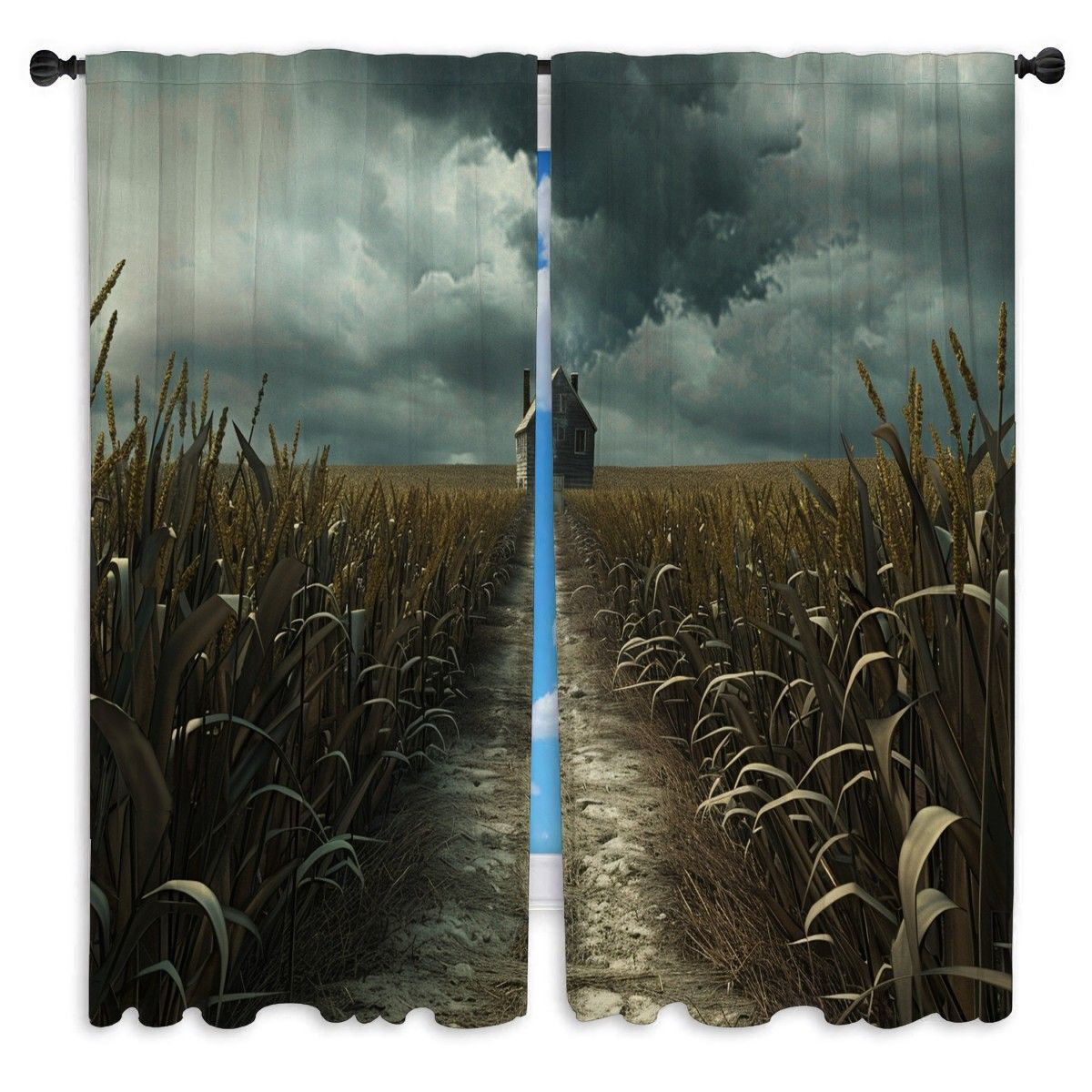 East Urban Home Ominous House Window Curtains Architecture Mysterious ...