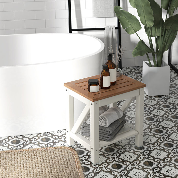 Gracie Oaks Hailley 17'' W Manufactured Wood Shower Bench | Wayfair