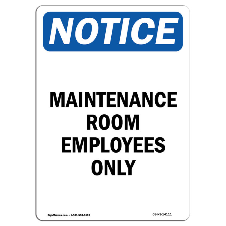 SignMission Maintenance Room Employees Only Sign | Wayfair