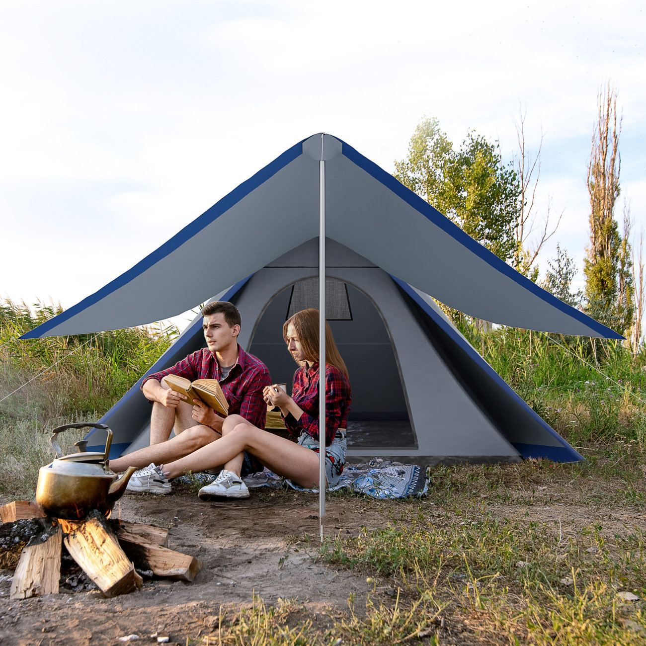 Lipoton Tente de tipi imperméable 15,4 pi x 15,4 pi x 8,5 po Outsunny ...