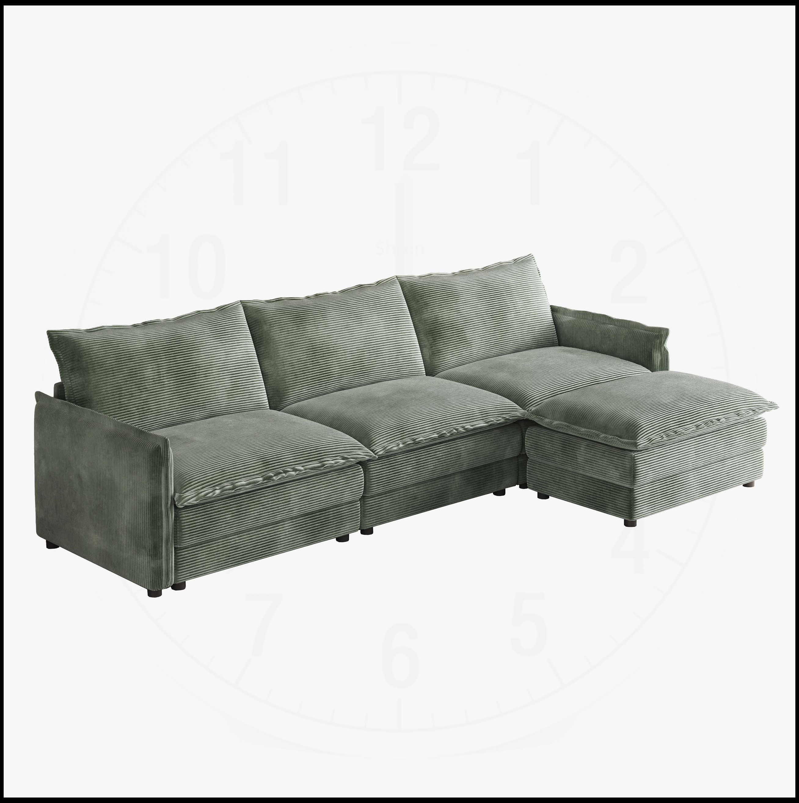 Latitude Run® Comfortable Corduroy L-Shaped Sofa with Movable Footrest ...