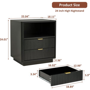 Hokku Designs Fluted Nightstands Set Of 2, Black Night Stands With 2 ...