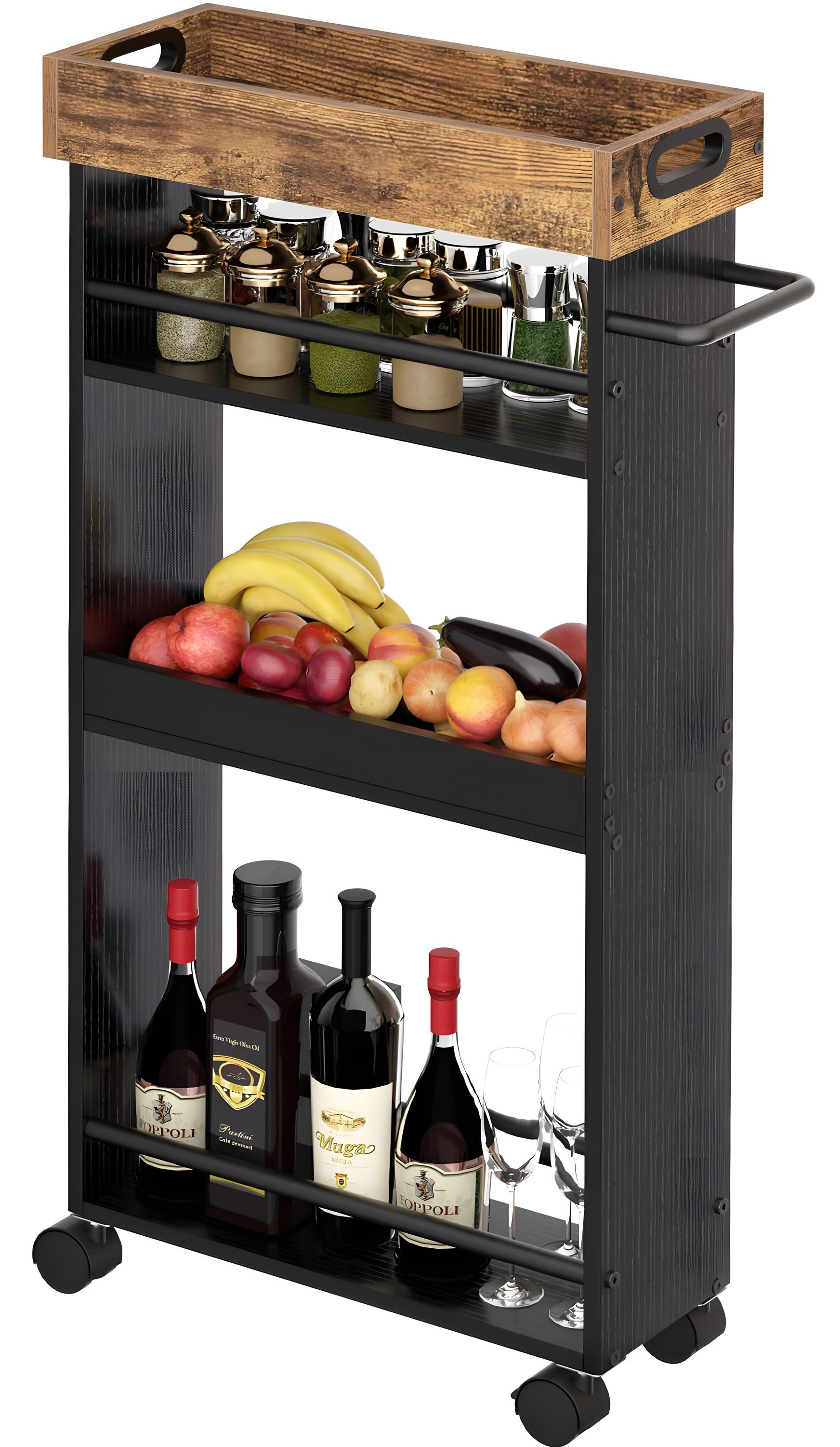 Prep & Savour Slim Rolling Cart, 4-Tier Metal Storage Cart With ...