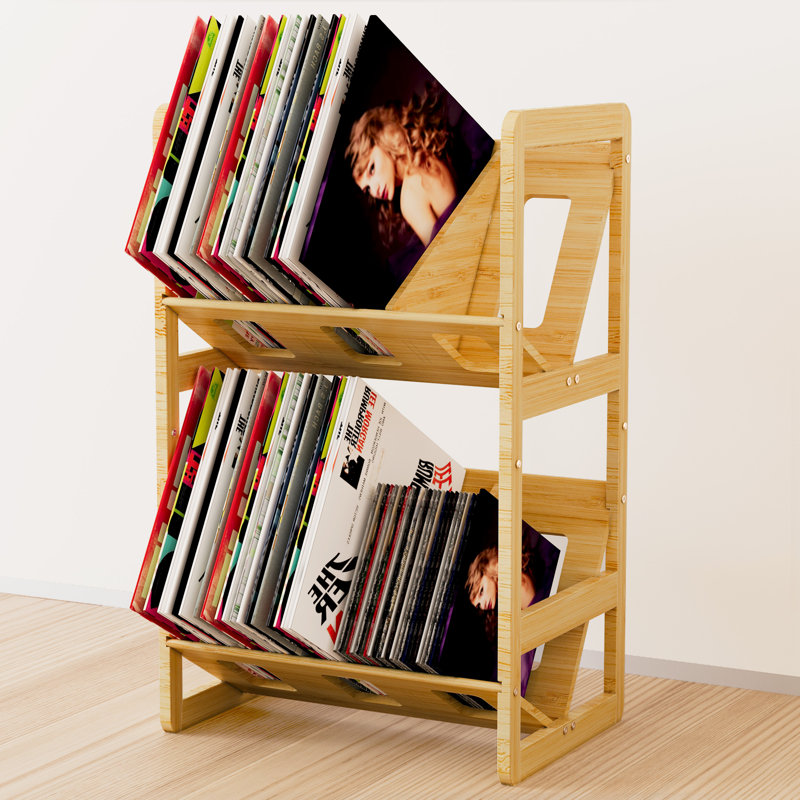 Ebern Designs Bamboo Multimedia Shelves 2 Tiers 180-200 LPs Vinyl ...