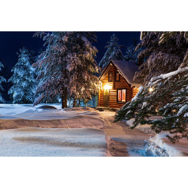 Loon Peak® Rustic Log House On Canvas by Natalia Duryagina Print | Wayfair